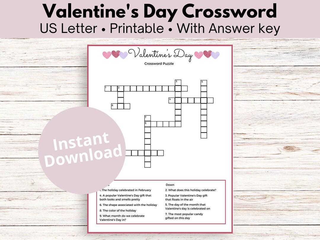 Valentine's Day Crossword Puzzle Printable | Kid's and Family Puzzle ...