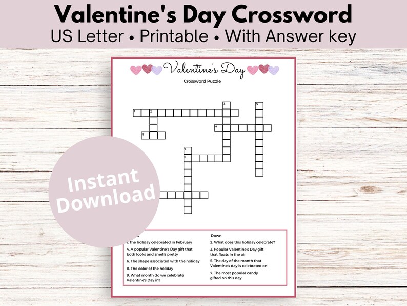 Valentine's Day Crossword Puzzle Printable | Kid's and Family Puzzle ...