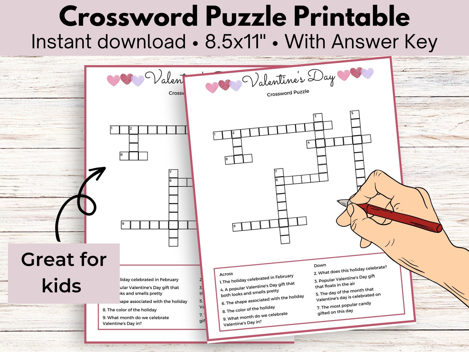 Valentine's Day Crossword Puzzle Printable | Kid's and Family Puzzle ...