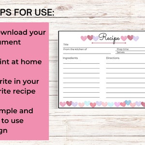 Valentine's Day Printable Recipe Card | 4x6 DIY Recipe Card | 2 ...