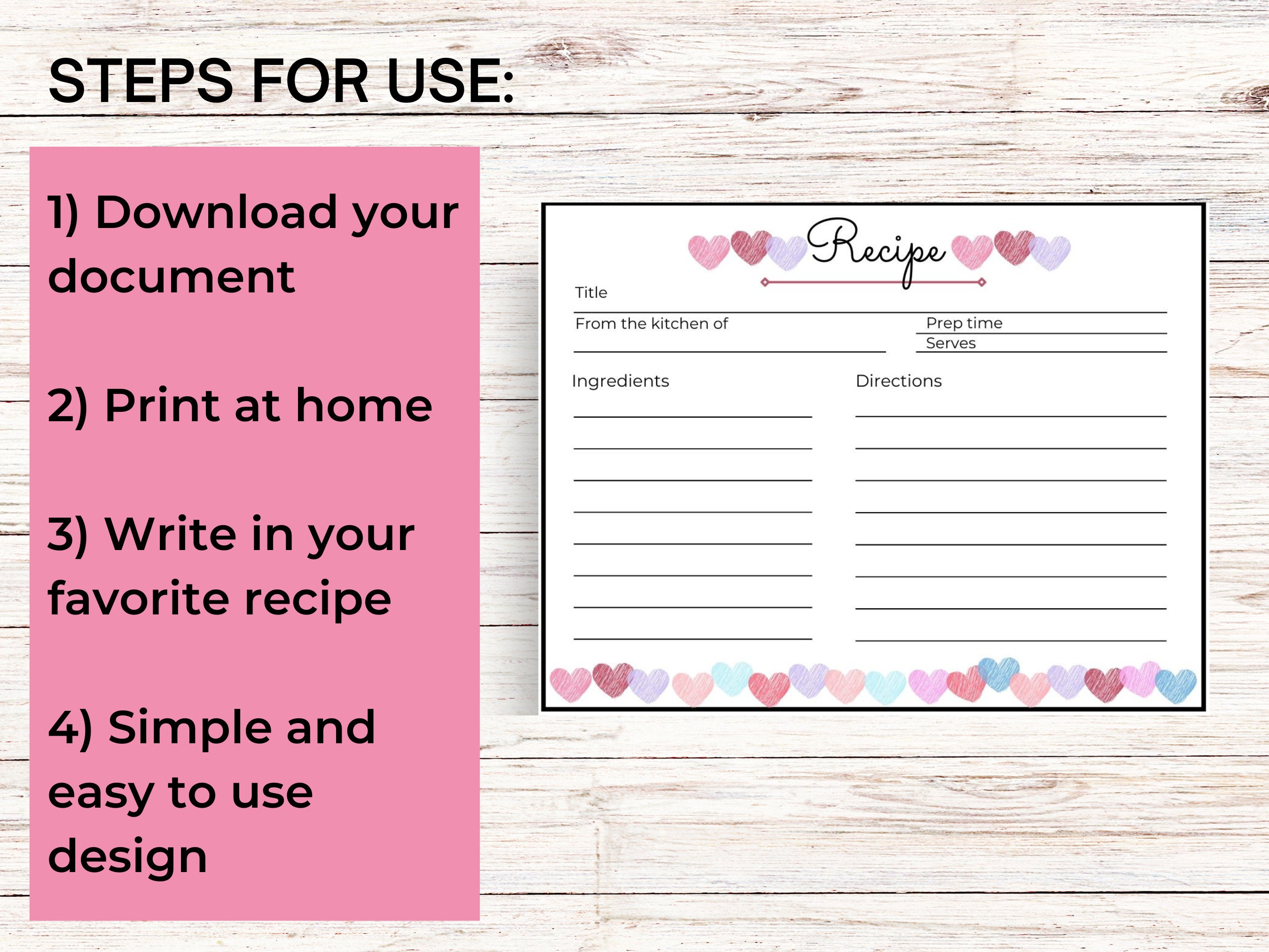 Valentine's Day Printable Recipe Card 4x6 DIY Recipe Card 2 Different ...