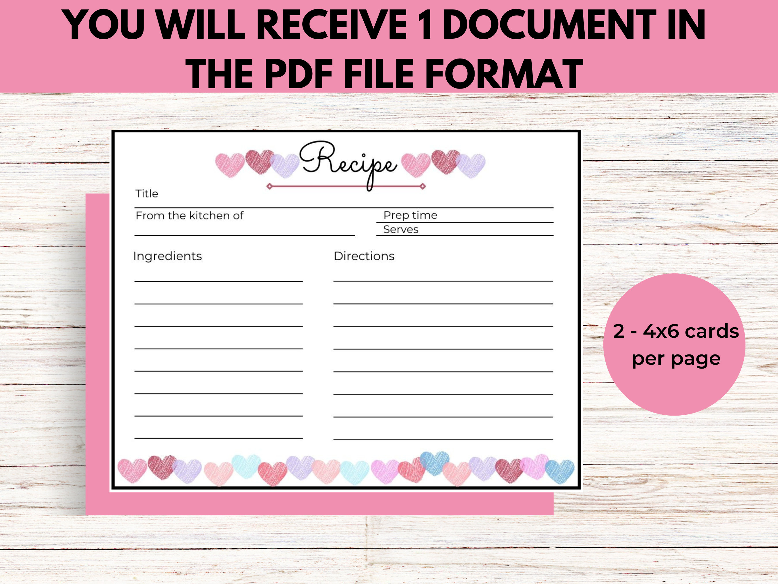 Valentine's Day Printable Recipe Card 4x6 DIY Recipe Card 2 Different ...