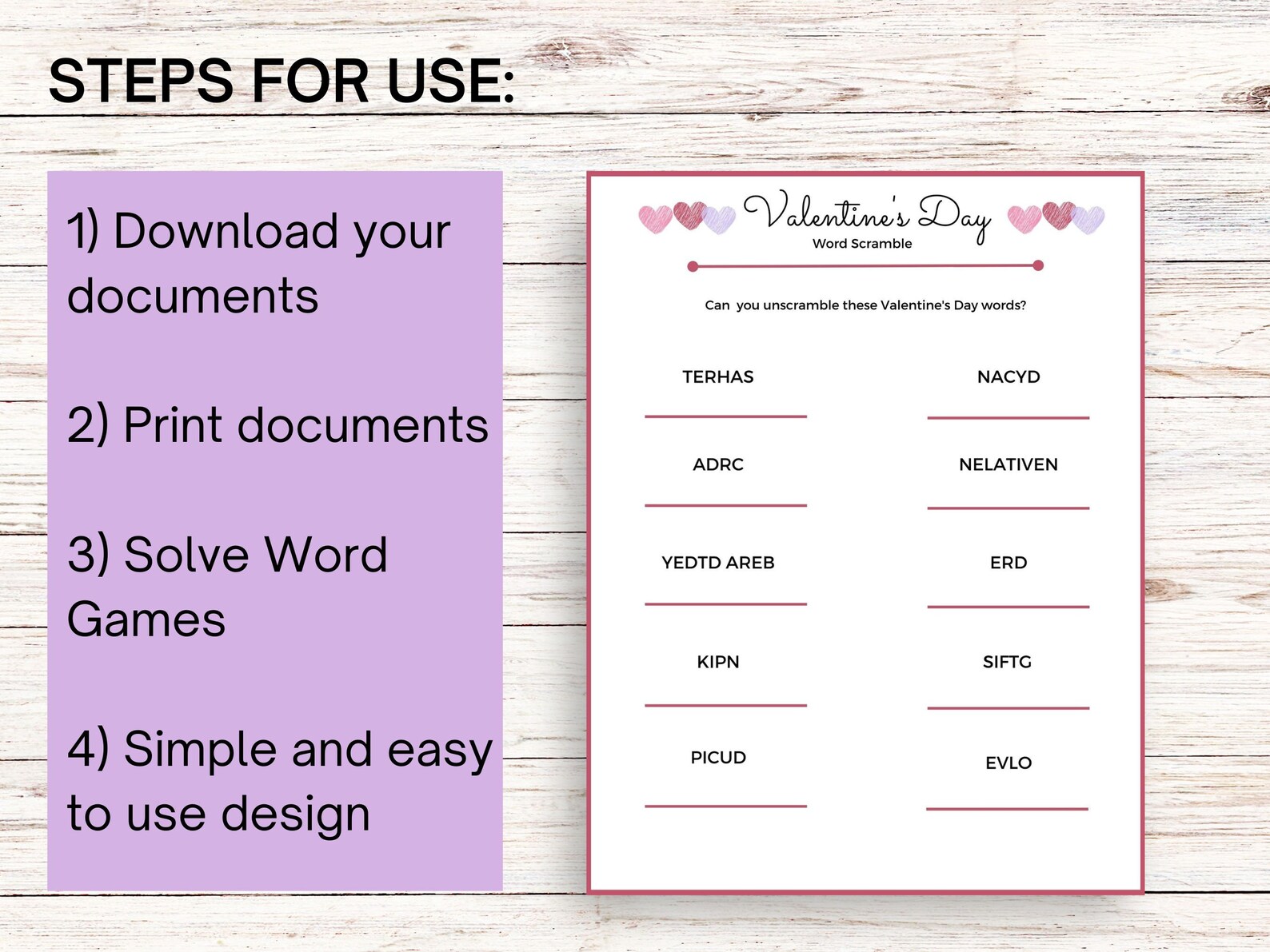 Valentine's Day Puzzle Game Bundle | Word Search, Crossword Puzzle, and ...