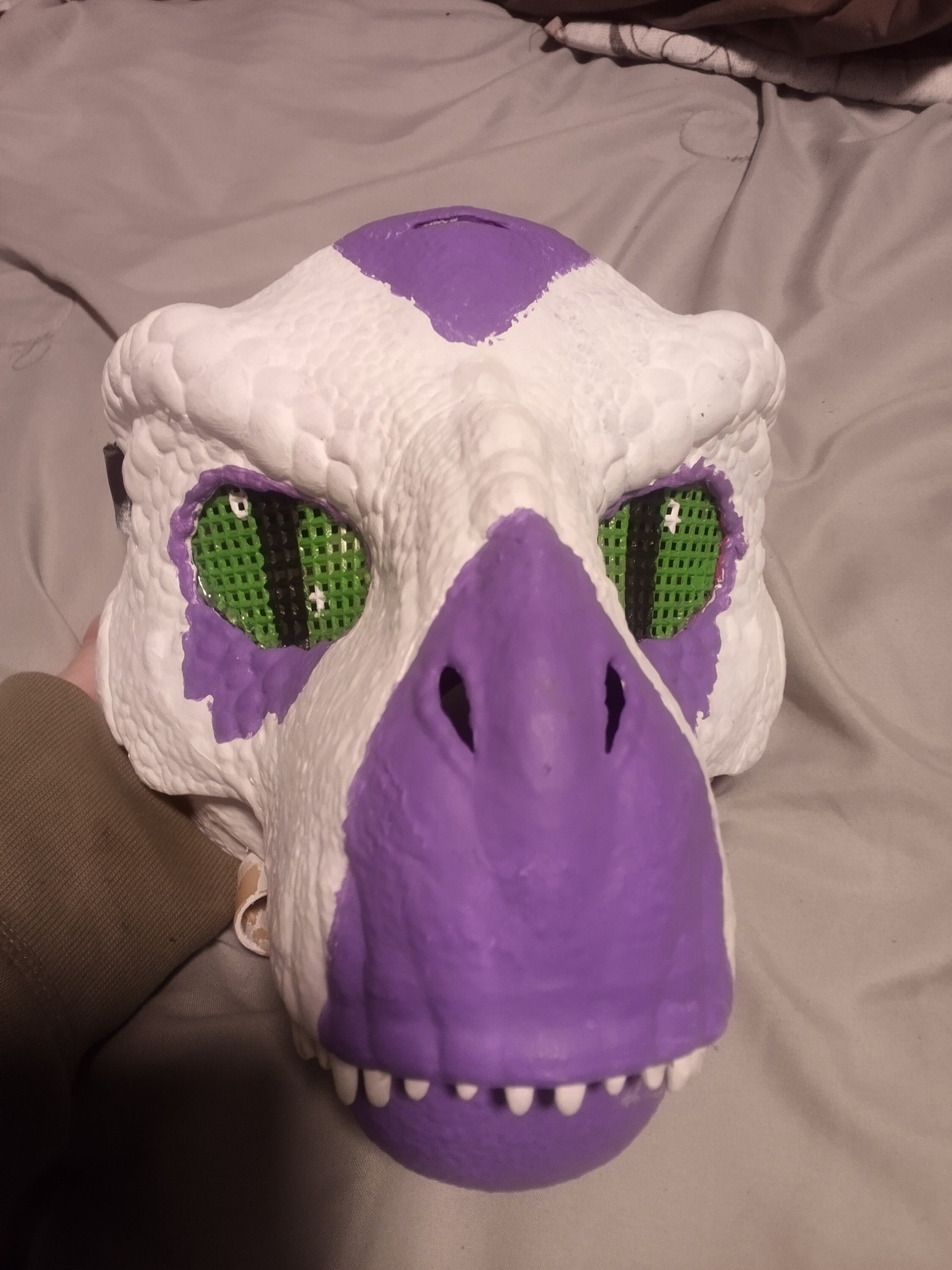 A White and Light Purple T-rex Dino Mask With Green Eyes. - Etsy
