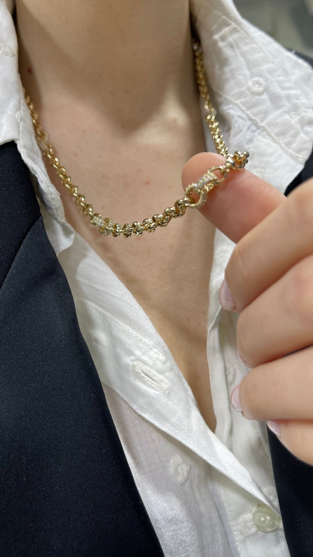 14K Solid Gold Rolo Chain Necklace: Diamond Cut Link - Etsy