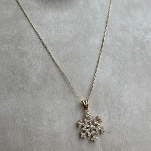 14k Solid Gold Snowflake Christmas Necklace, Gold Sparkly Necklace ...