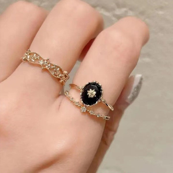 Black Stone Ring - Etsy UK