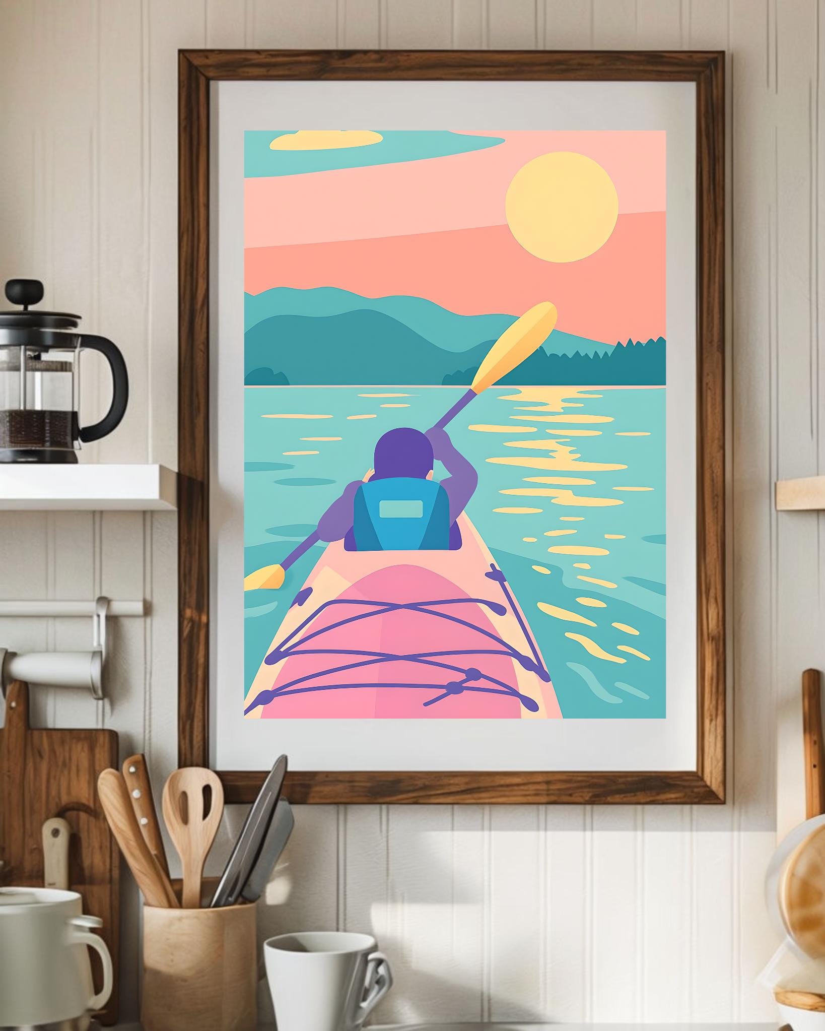 Digital Download: Pastel Kayaker Poster Print – Modern Paddling Wall ...