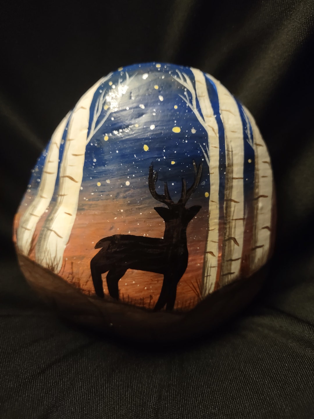 Nature Painted Rock Deer and Night Sky - Etsy