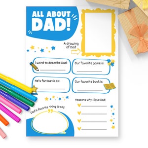 Printable All About My Dad Fathers Day Activity Craft to DIY, Dad ...