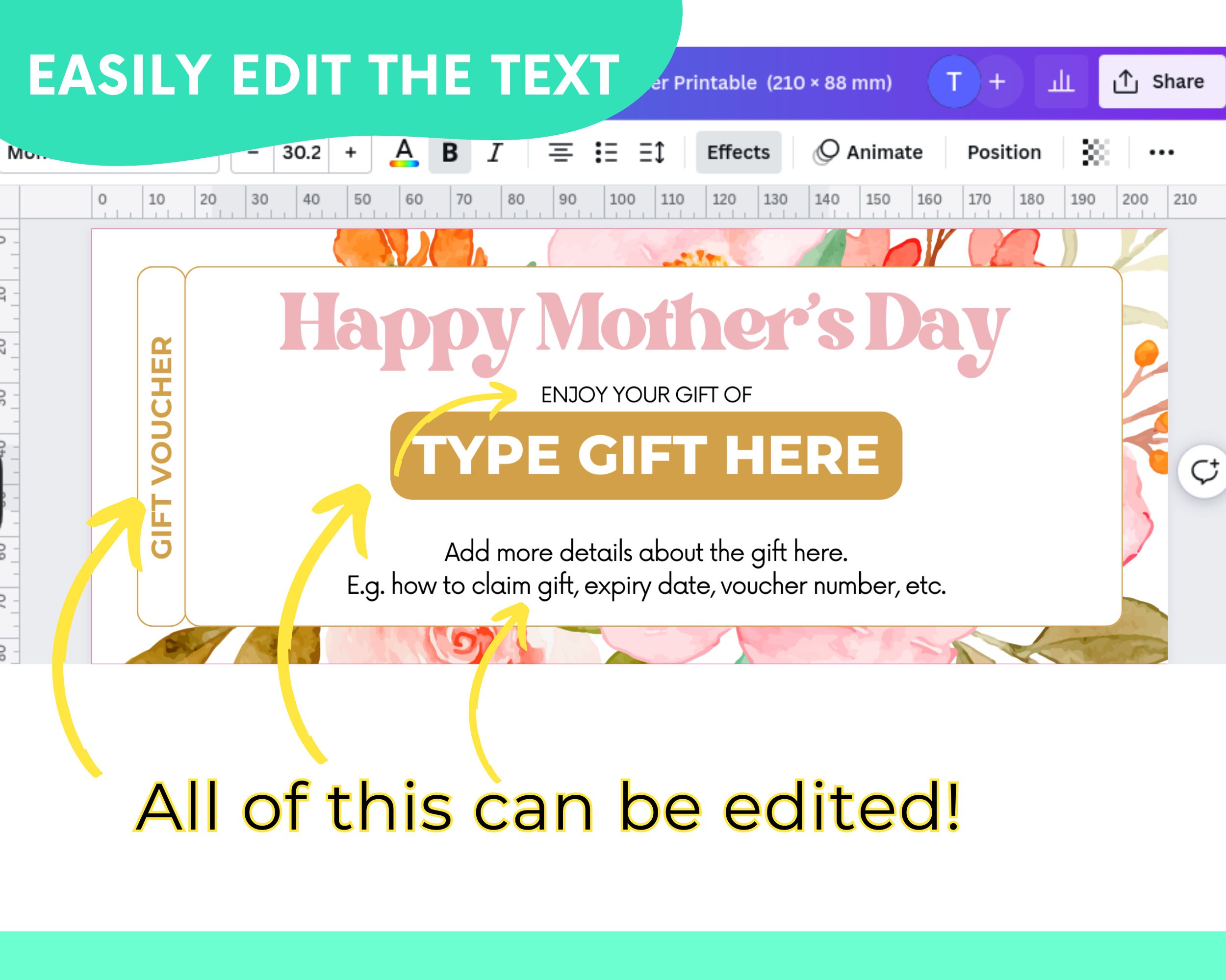Editable Mothers Day Printable Diy Gift Voucher Template Gift From ...