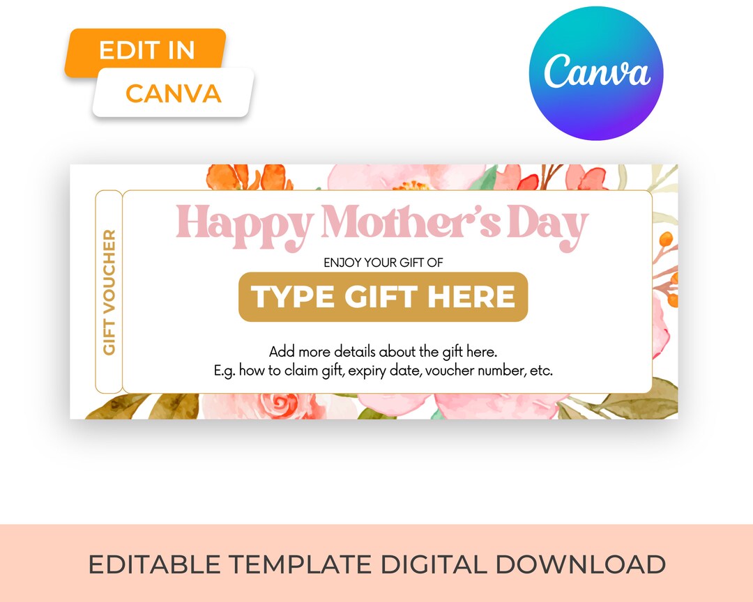 Editable Mothers Day Printable Diy Gift Voucher Template Gift From ...