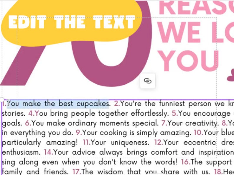 40 Reasons We Love You Editable Template, 40 Things We Love About You ...