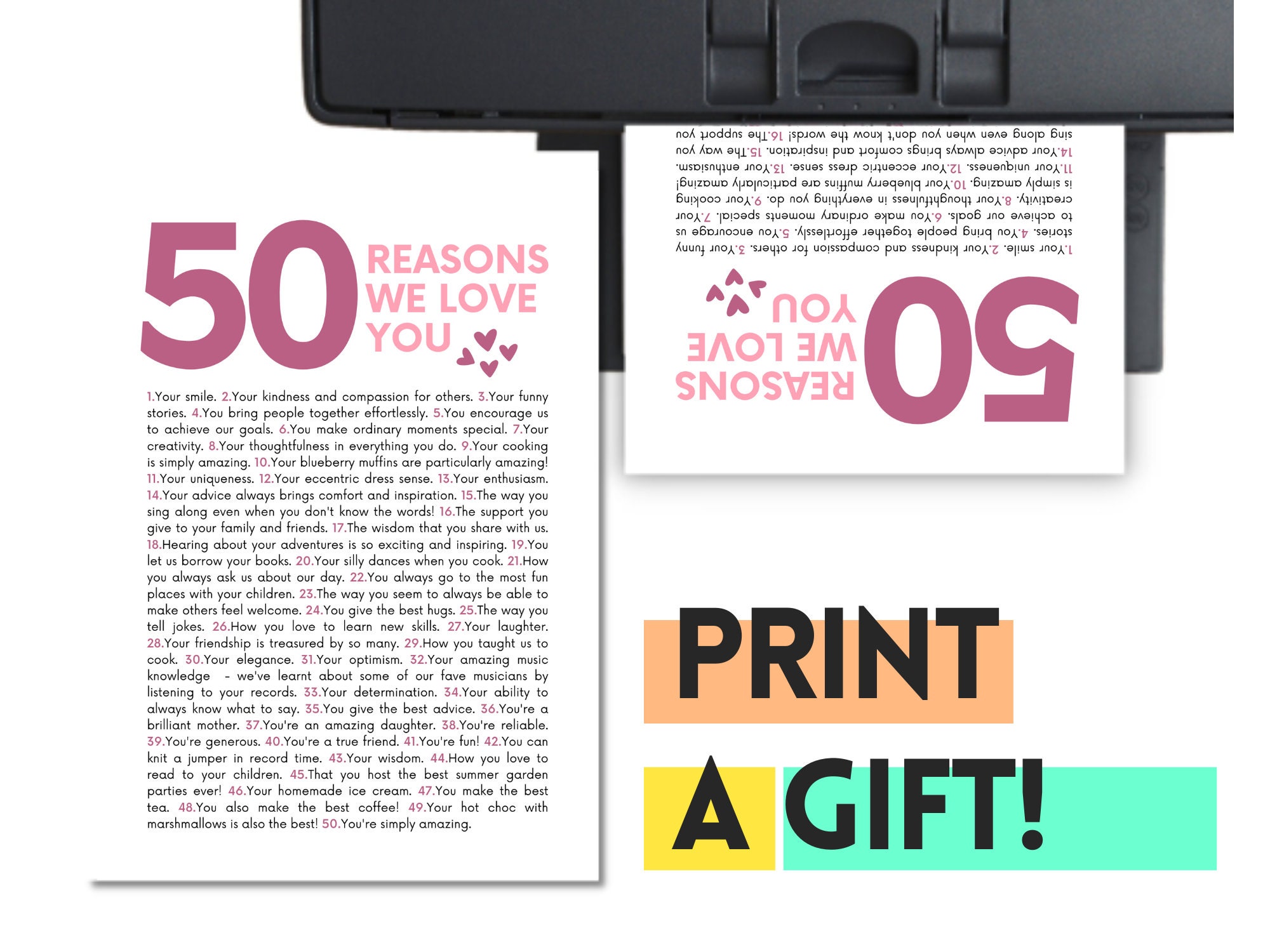 50 Reasons We Love You Canva Template Printable Wall Art Sentimental ...