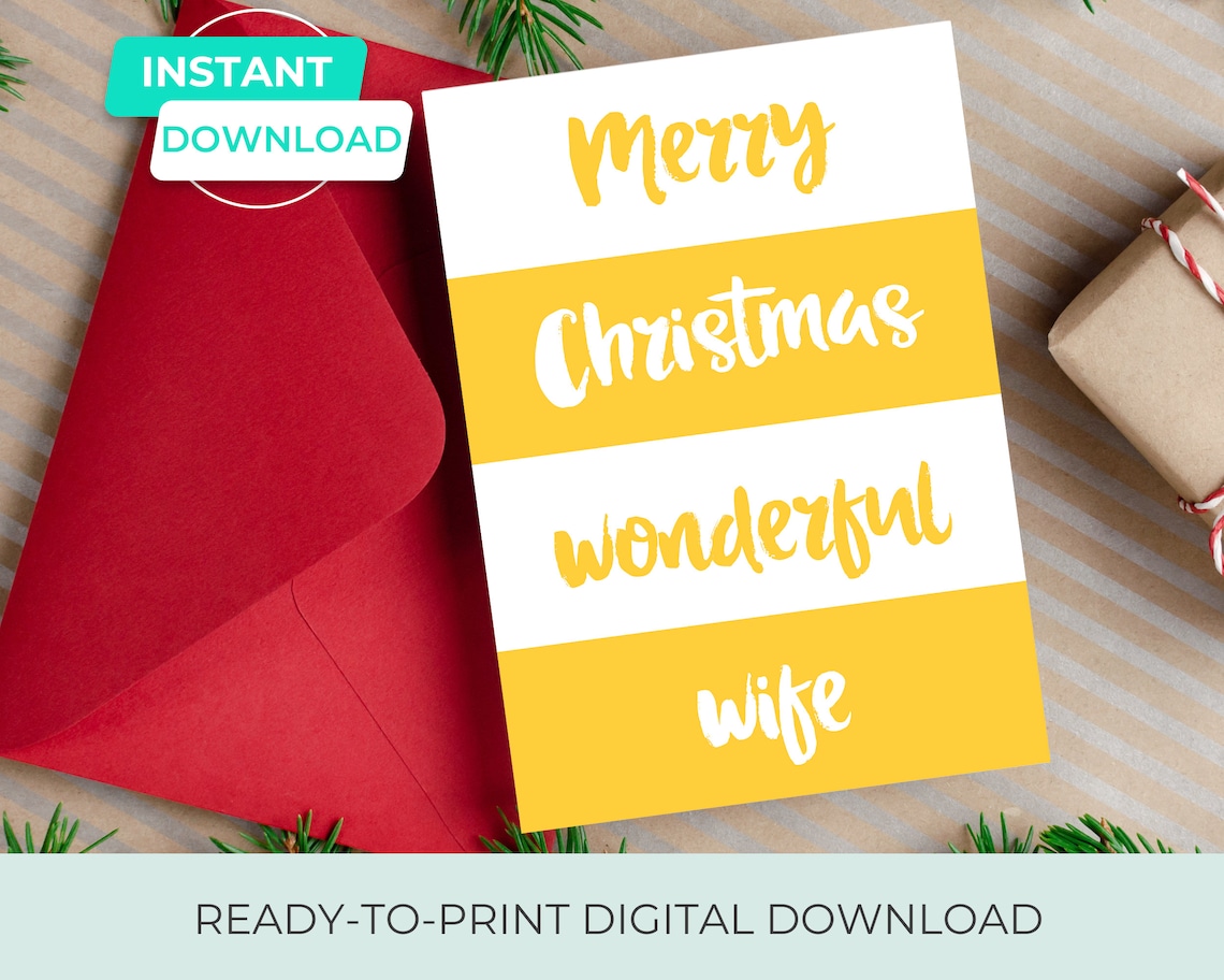 Printable Merry Christmas Card for Wife, Instant Printable Christmas ...