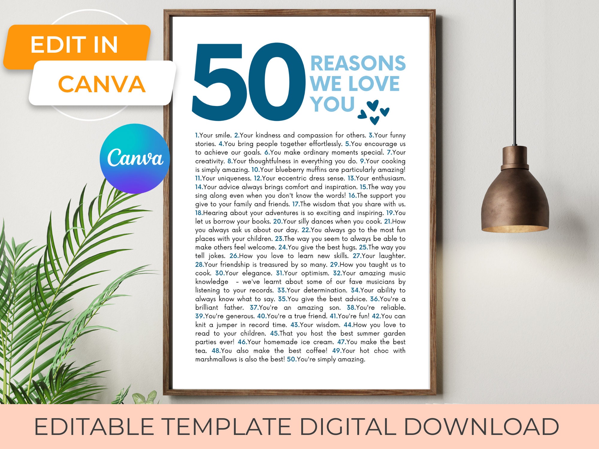 50 Reasons We Love You Canva Template Printable Wall Art 50 - Etsy