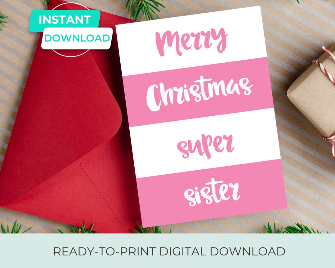 Printable Merry Christmas Card for Sister, Instant Printable Christmas ...