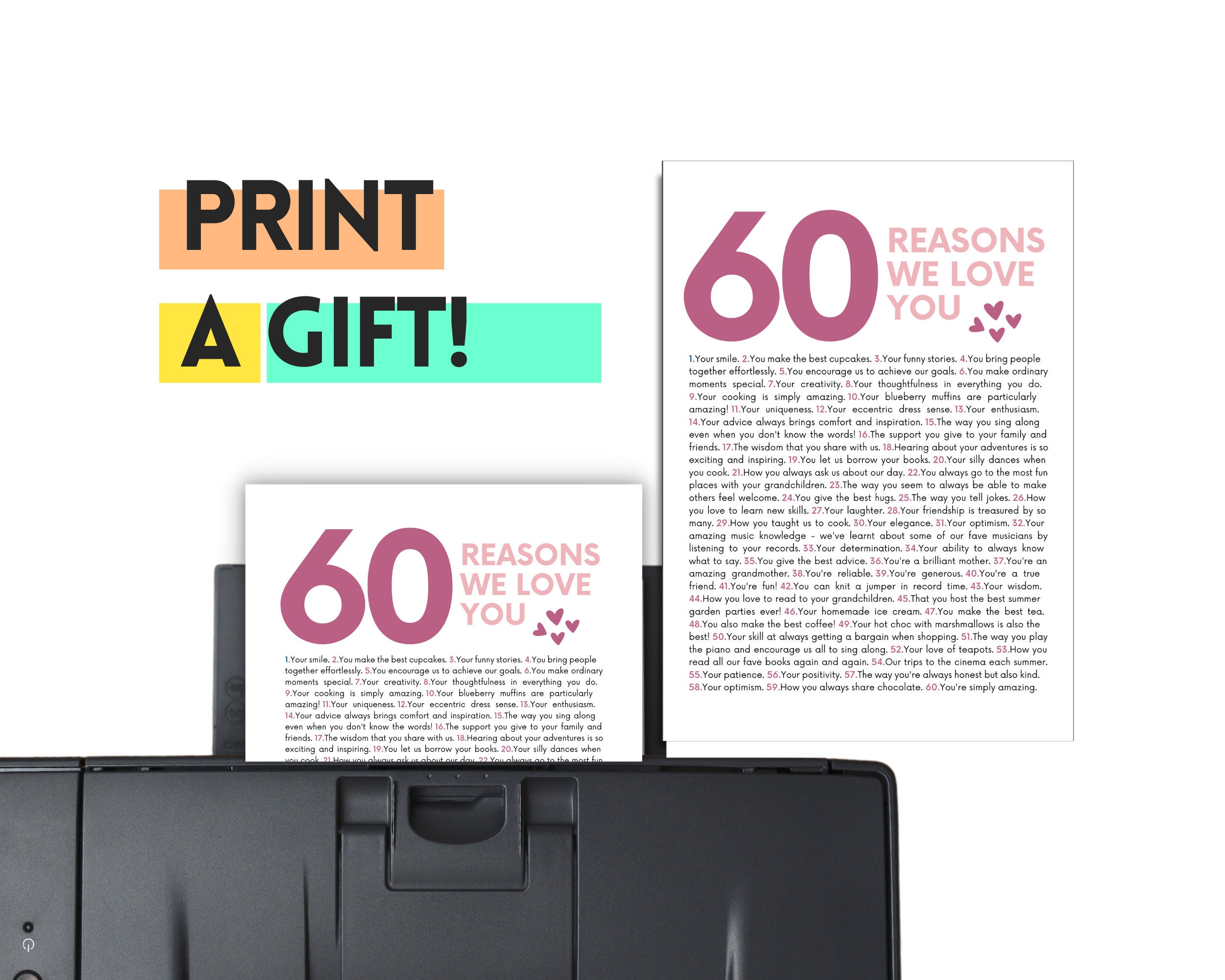 60 Reasons We Love You Canva Template Printable Wall Art, 60 Things We ...