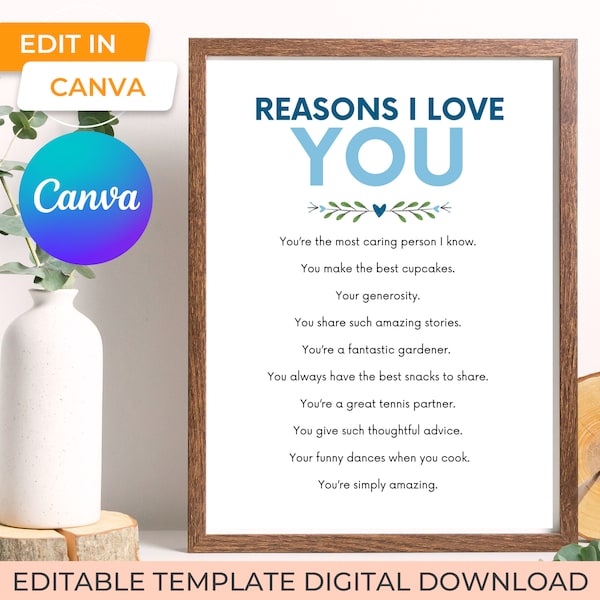 Reasons We Love You Printable Template, Things We Love About You ...