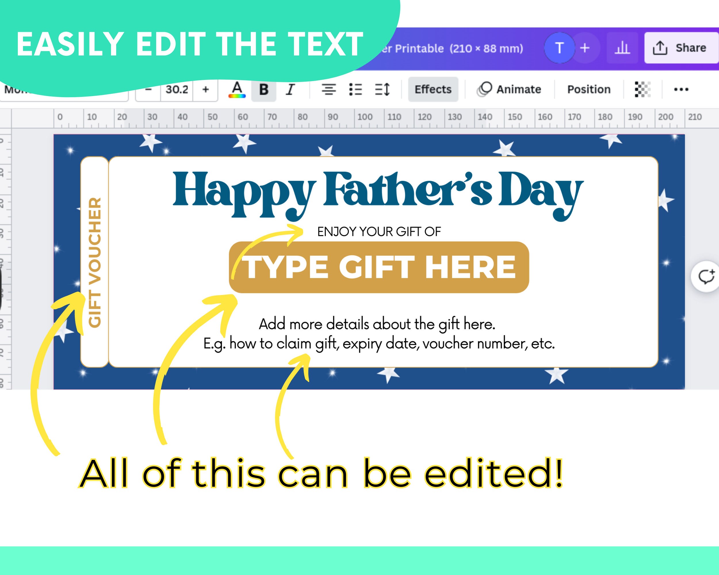 Printable Editable Fathers Day Voucher Canva Template, DIY Gift ...