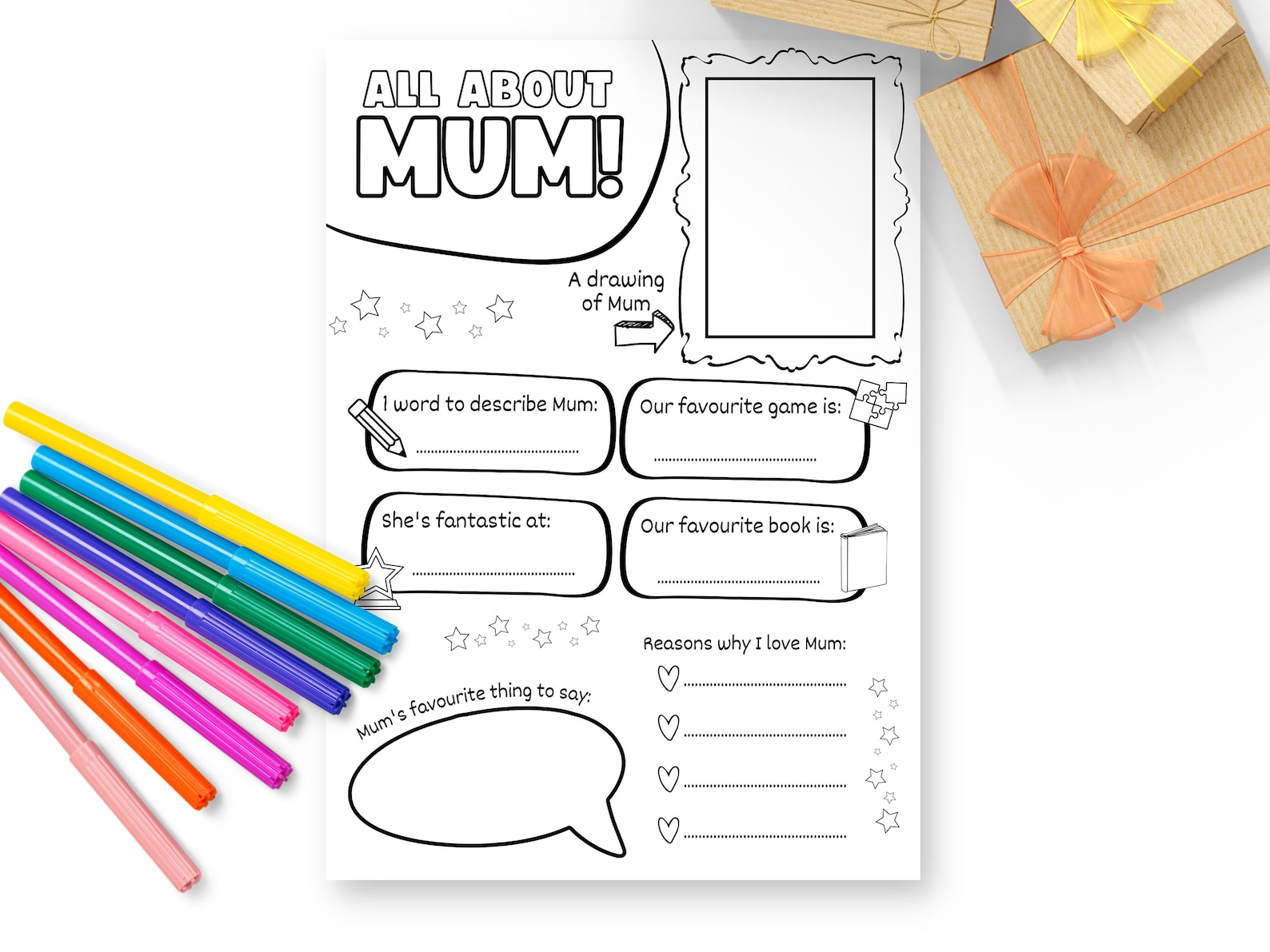 All About Mum Printable Template for Diy Mothers Day Activity or Mum ...