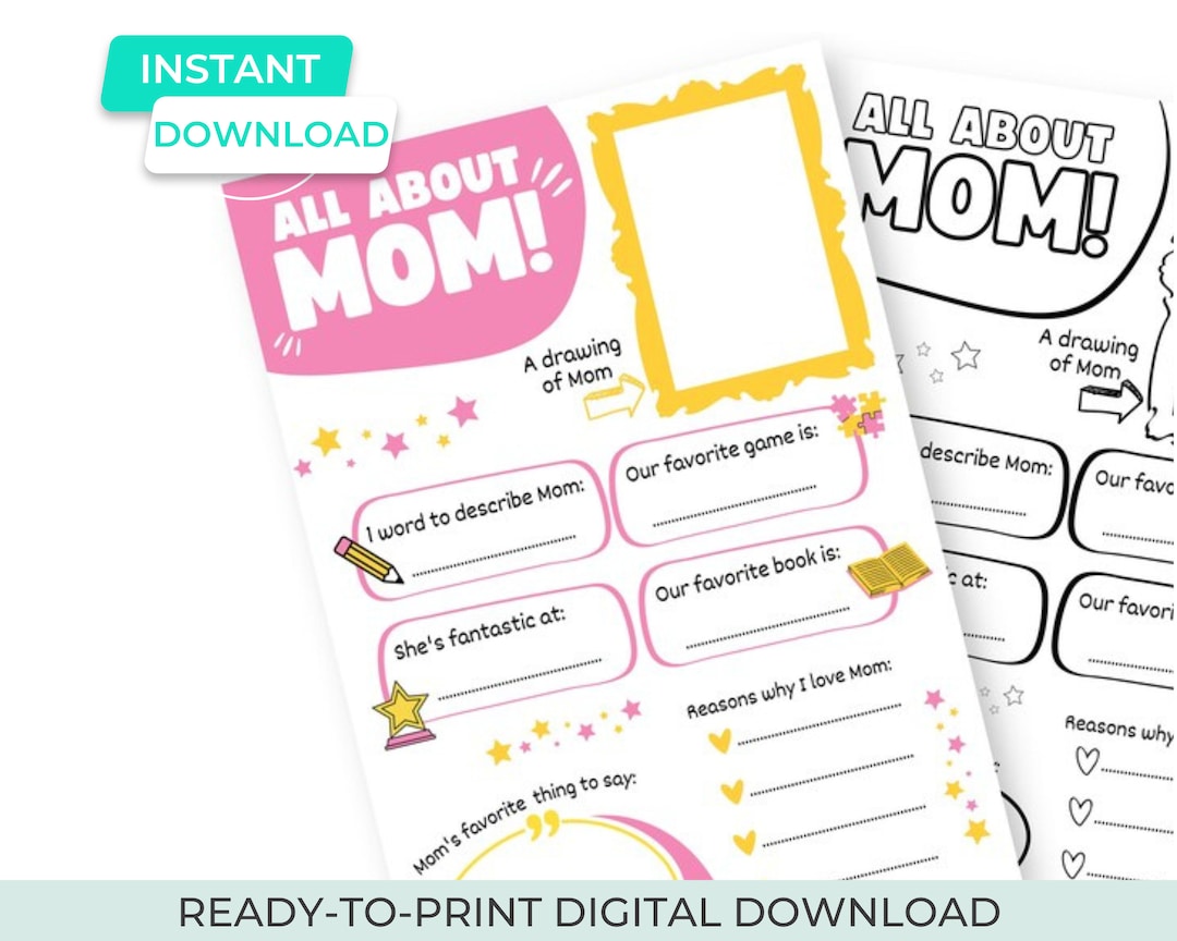 All About My Mom Printable Mothers Day Digital Pdf Gift for Mom, Diy ...