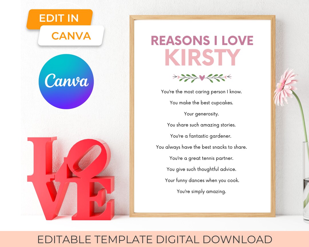Reasons Why I Love You Valentine Printable Wall Art Valentine Gift for ...