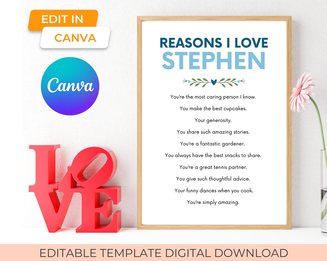 Reasons Why I Love You Valentine Printable Wall Art Valentine Gift for ...