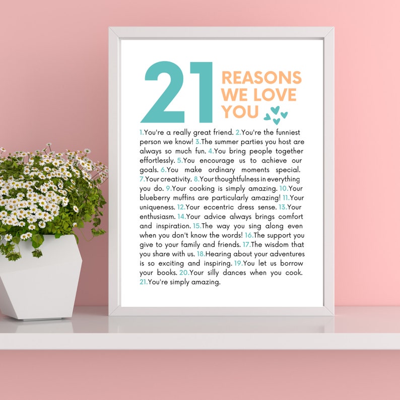 21 Reasons We Love You Printable 21st Birthday Gift Canva - Etsy
