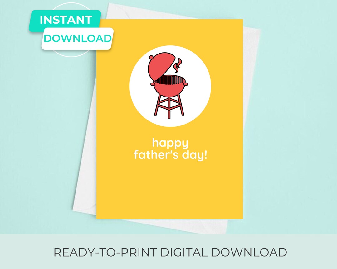 DIY Fathers Day Card With BBQ Grilling Theme, Printable Digital Card ...