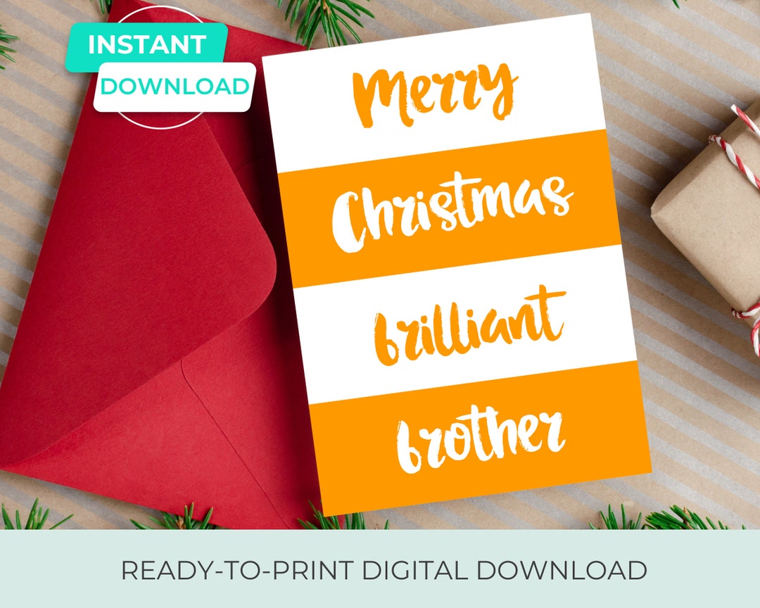 Printable Merry Christmas Card for Brother, Instant Printable Christmas ...