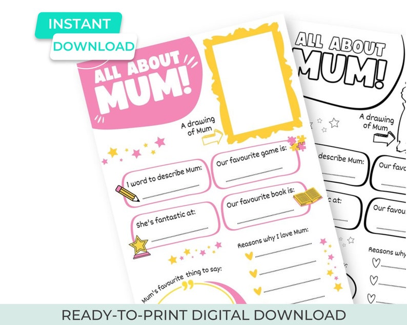 All About Mum Printable Template for Diy Mothers Day Activity or Mum ...