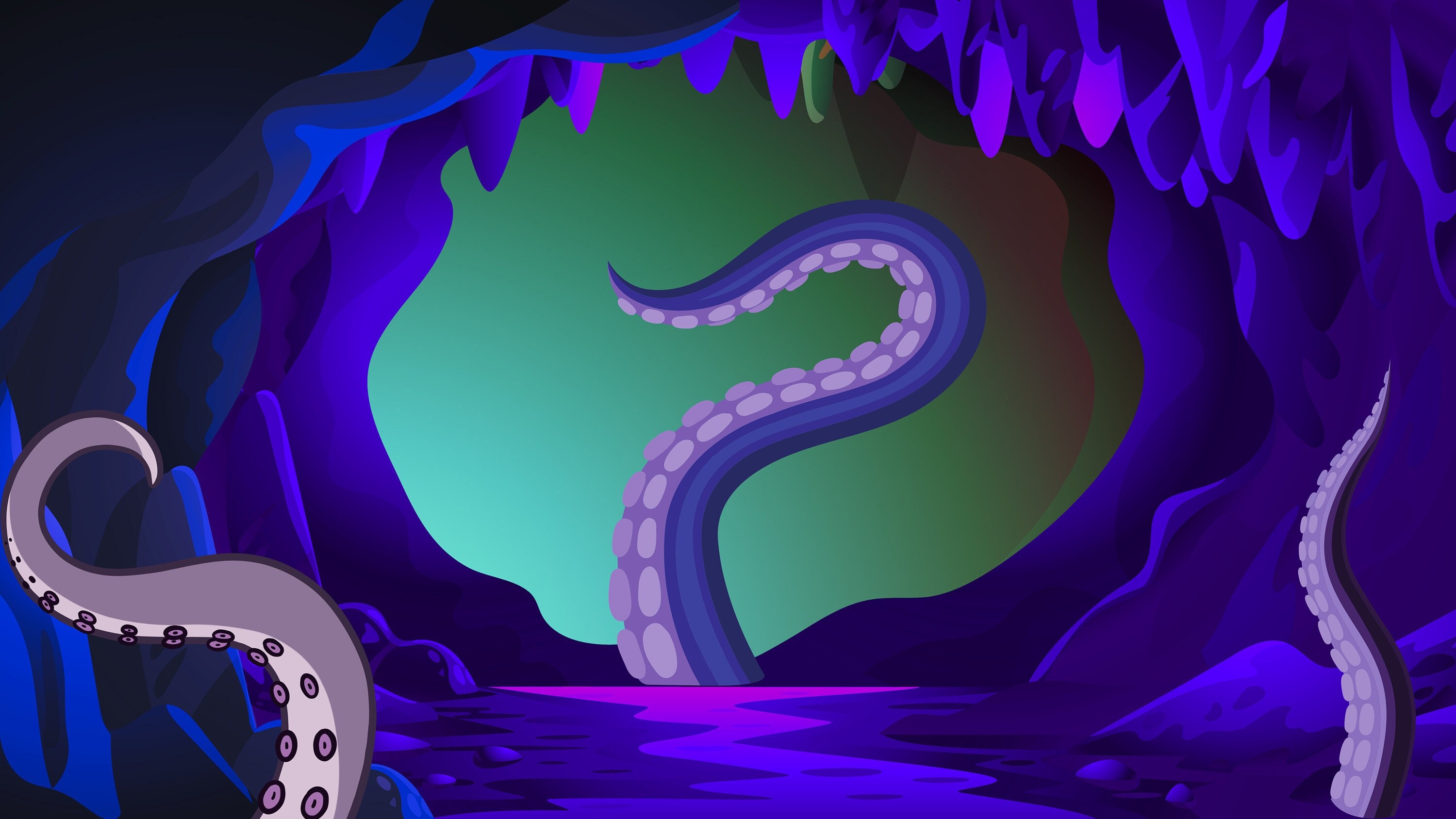 Underwater Cave With Tentacles Stage Backdrop Digital Format for ...