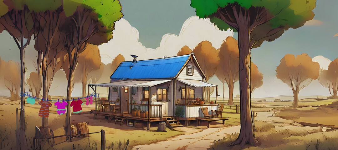 Farmhouse With Washing Line Backdrop for Pantomimes, Musicals. for Use ...