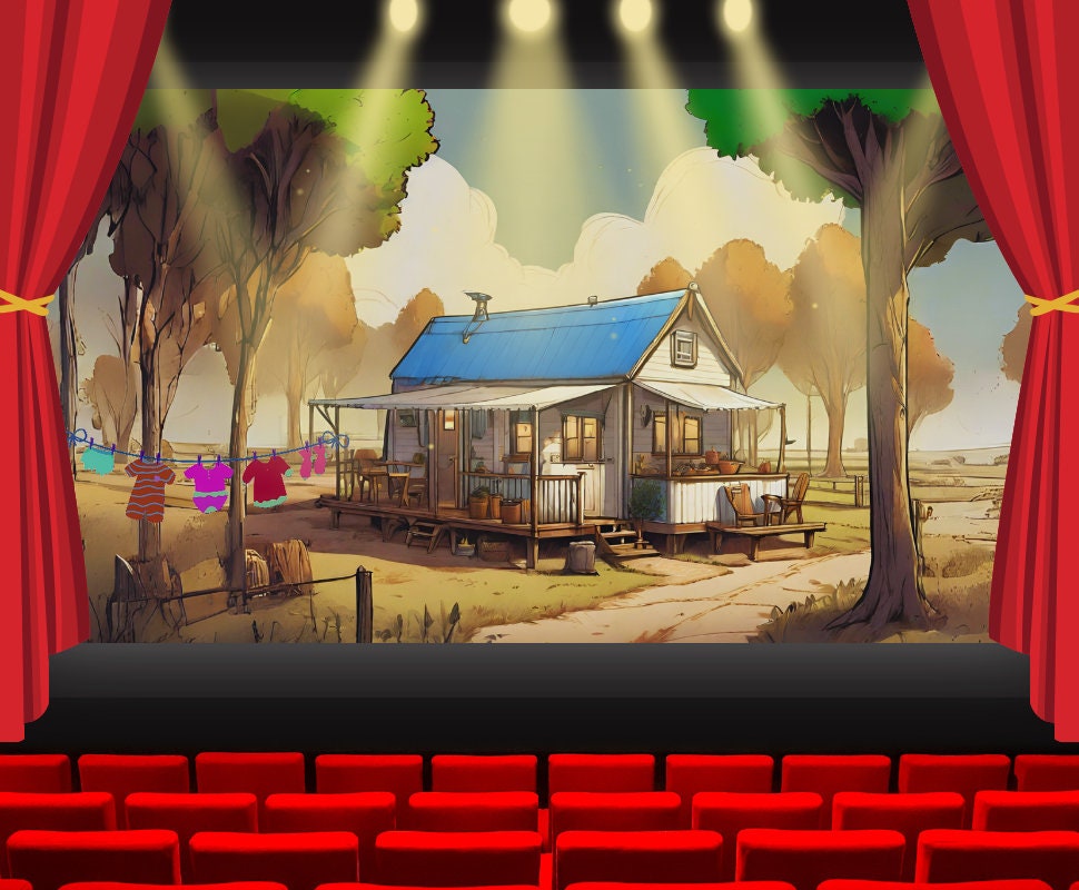 Farmhouse With Washing Line Backdrop for Pantomimes, Musicals. for Use ...