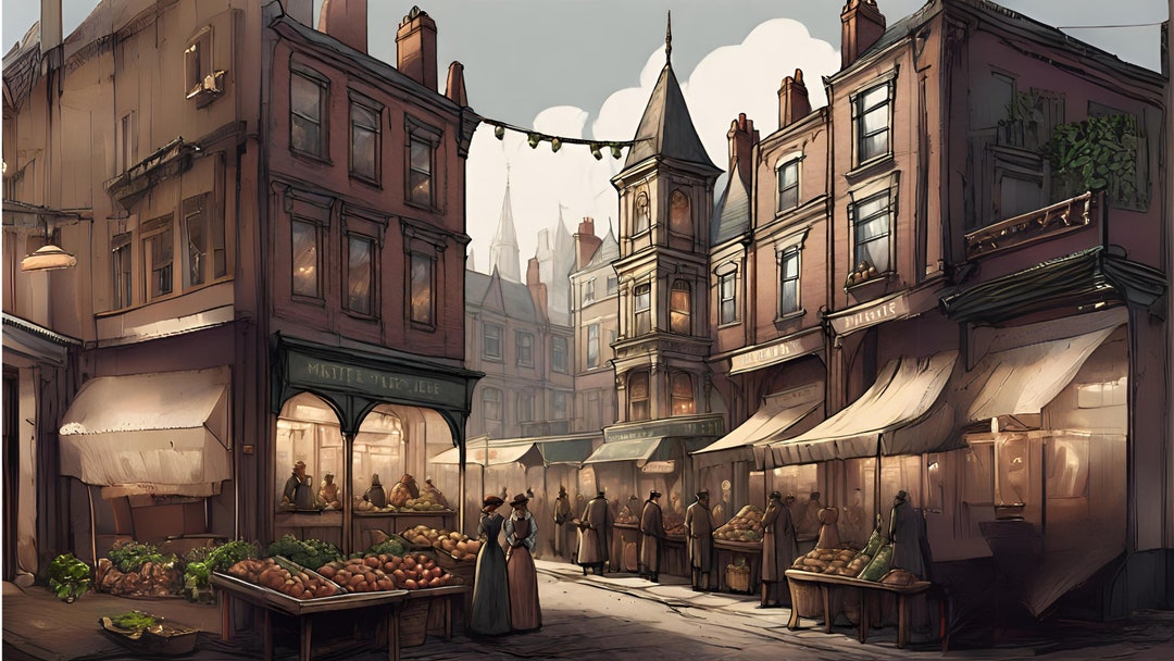 Old-fashioned Victorian Marketplace Backdrop for Stage. for Projection ...