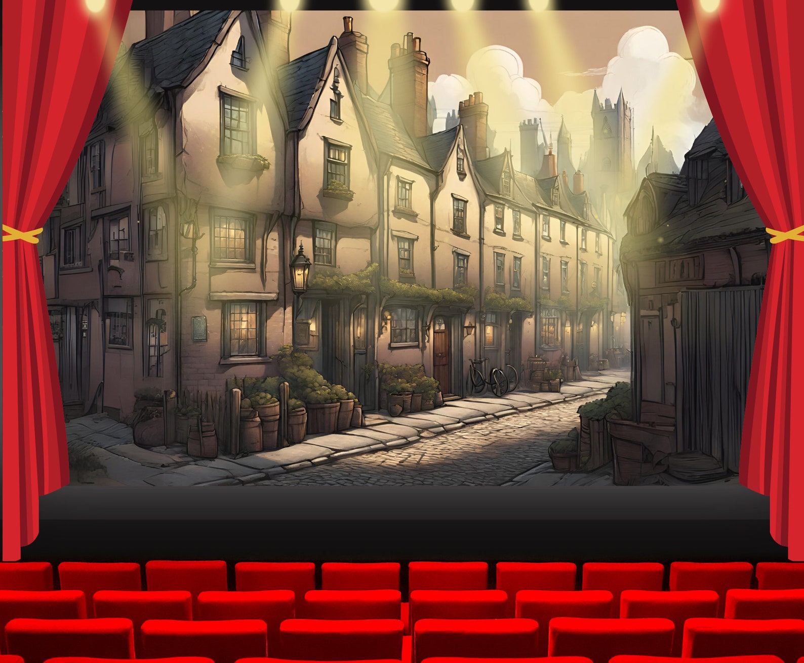 Old-fashioned Victorian Cobbled Street Backdrop for Stage. for ...