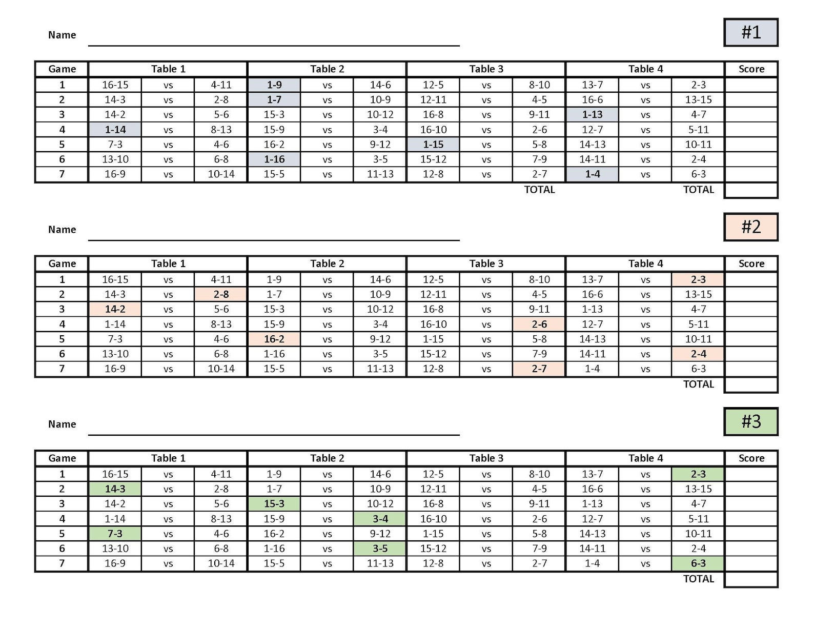 16-player Euchre Tournament Score Sheet and Rotations PDF Printable ...