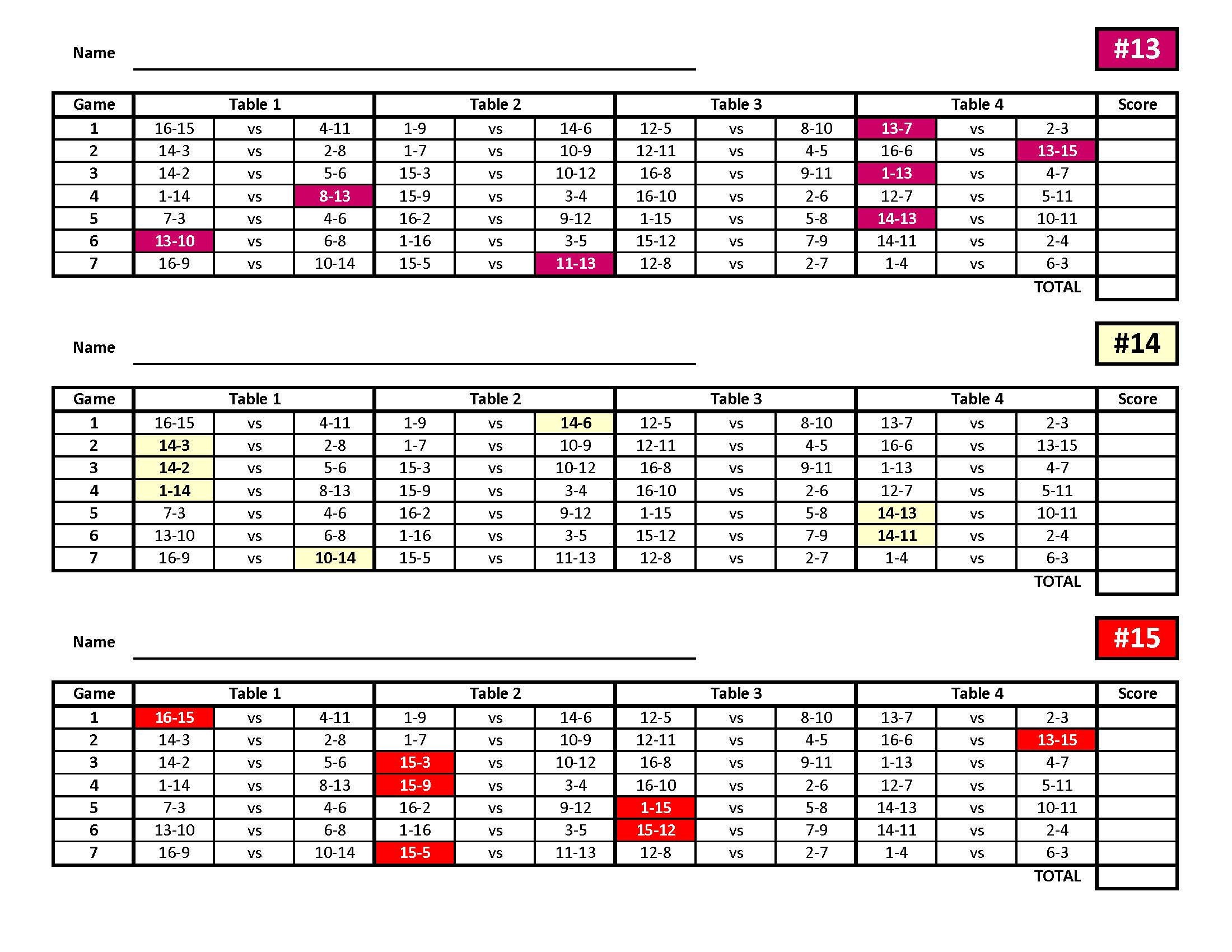 16-player Euchre Tournament Score Sheet and Rotations PDF Printable ...