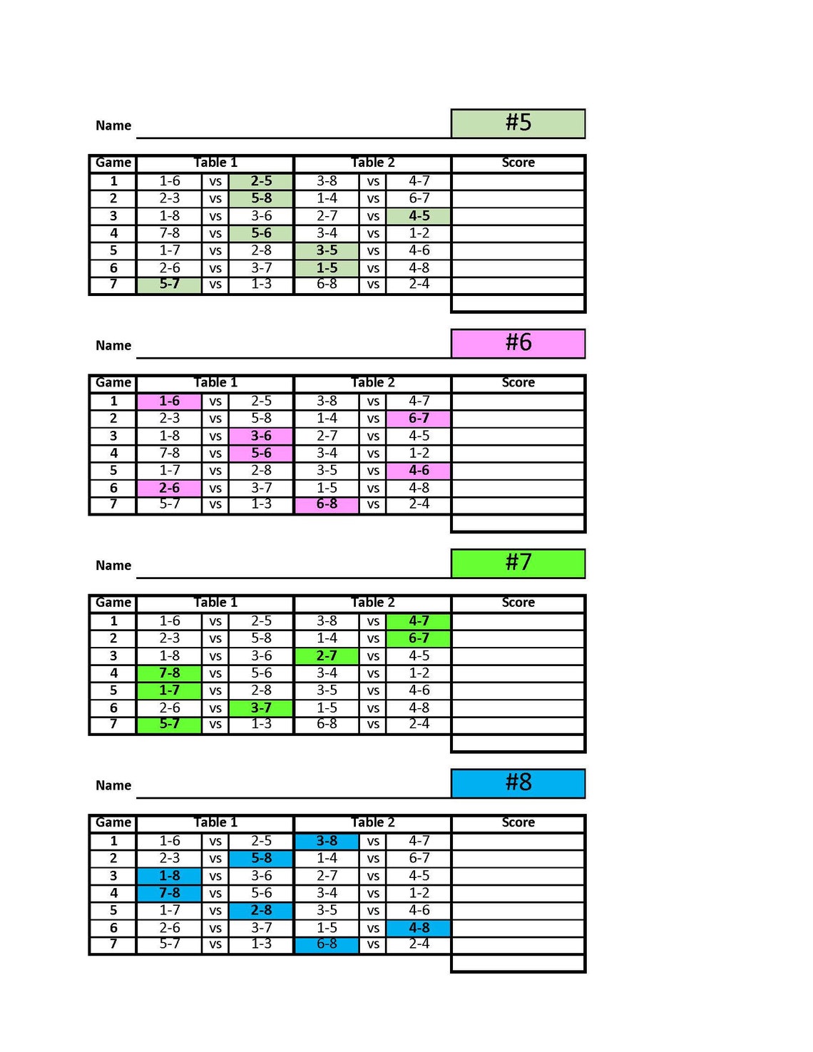 8-player Euchre Tournament Score Sheet and Rotations PDF Printable ...