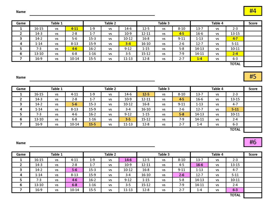 16-player Euchre Tournament Score Sheet and Rotations PDF Printable ...