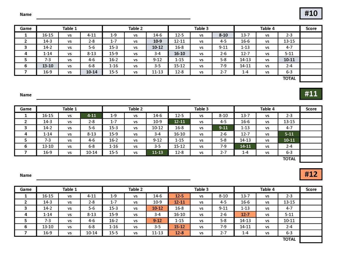 16-player Euchre Tournament Score Sheet and Rotations PDF Printable ...