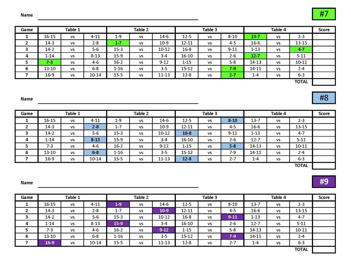 16-player Euchre Tournament Score Sheet and Rotations PDF Printable ...