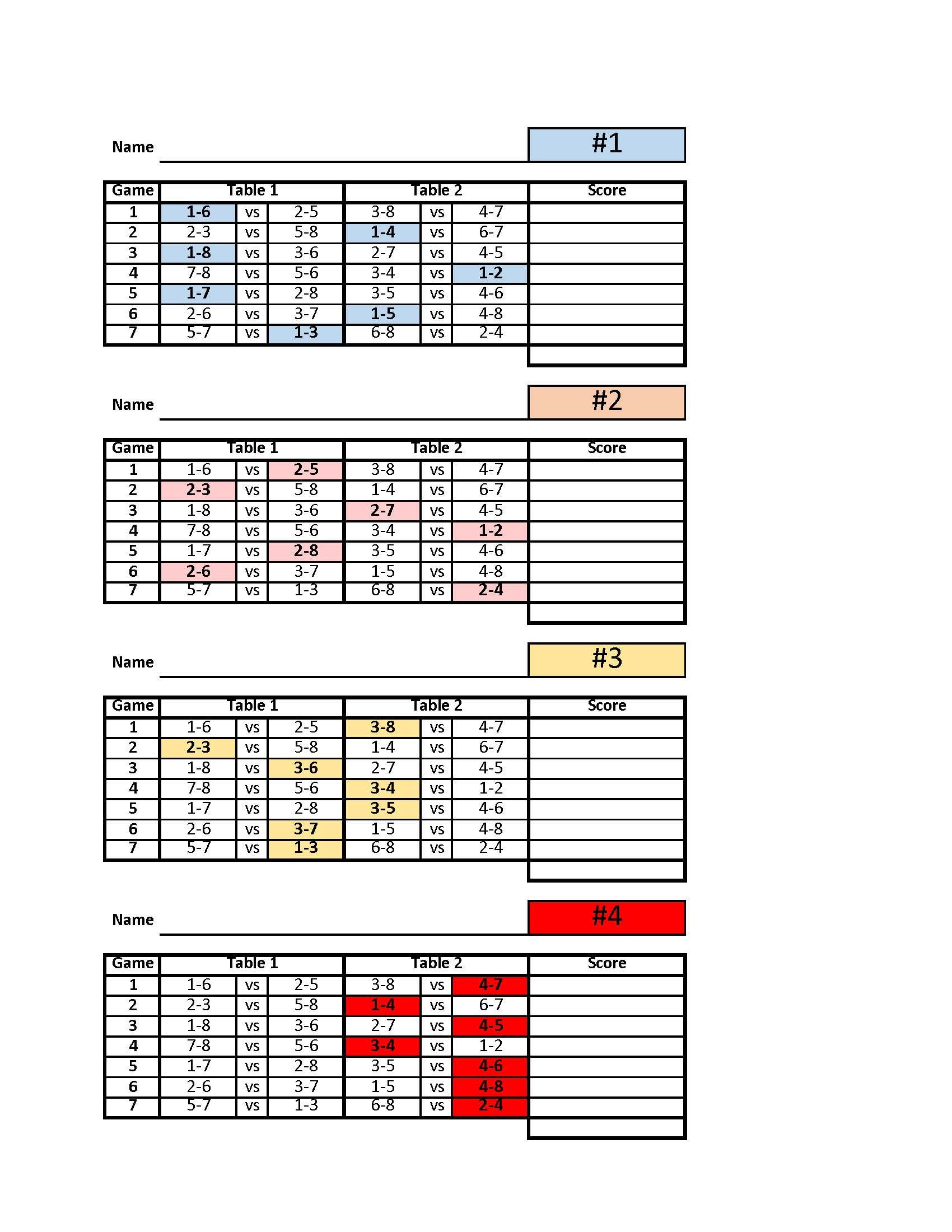 8-player Euchre Tournament Score Sheet and Rotations PDF Printable ...