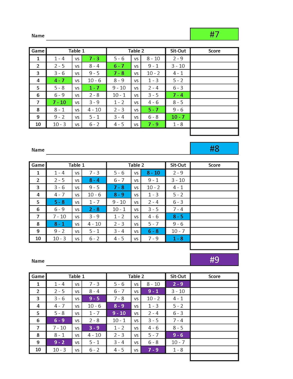 10-player Euchre Tournament Score Sheet and Rotations PDF Printable ...