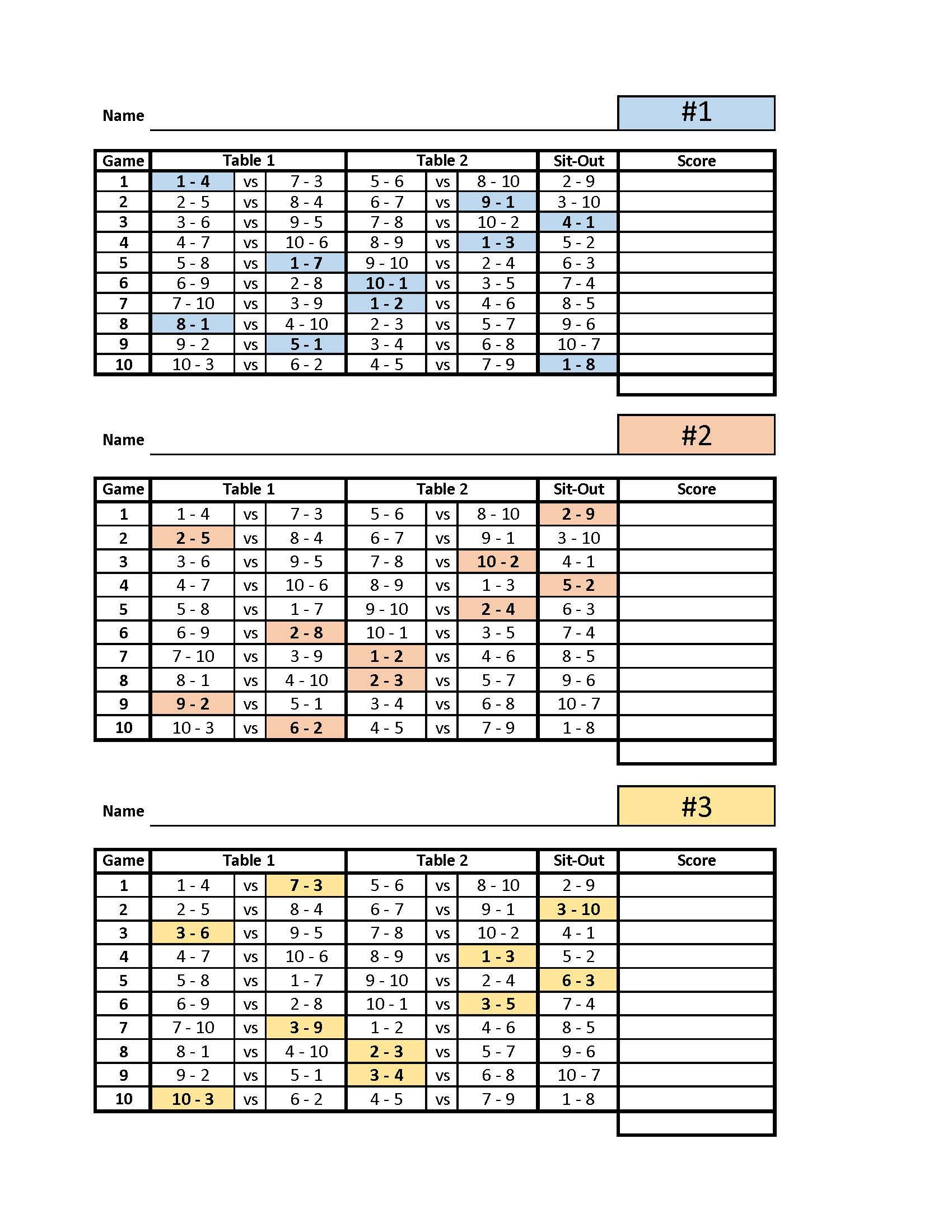 10-player Euchre Tournament Score Sheet and Rotations PDF Printable ...