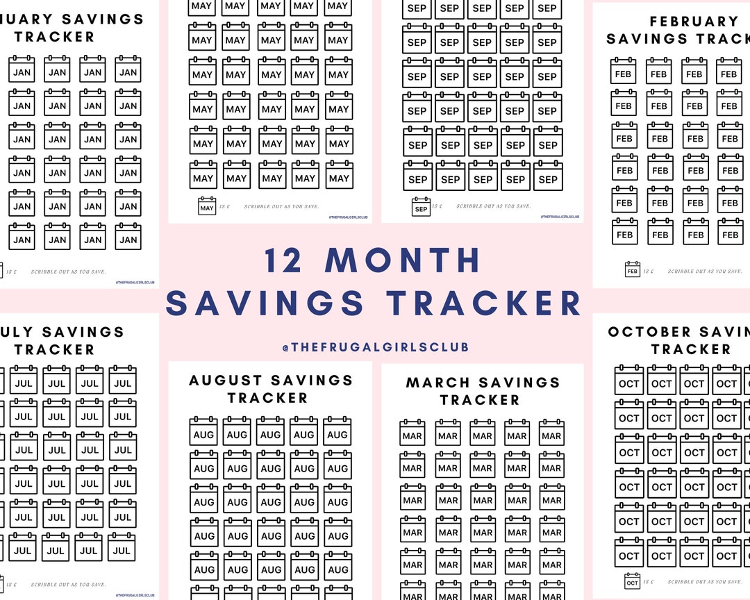 12 Month Printable Savings Tracker, Digital Money Tracker, Money ...