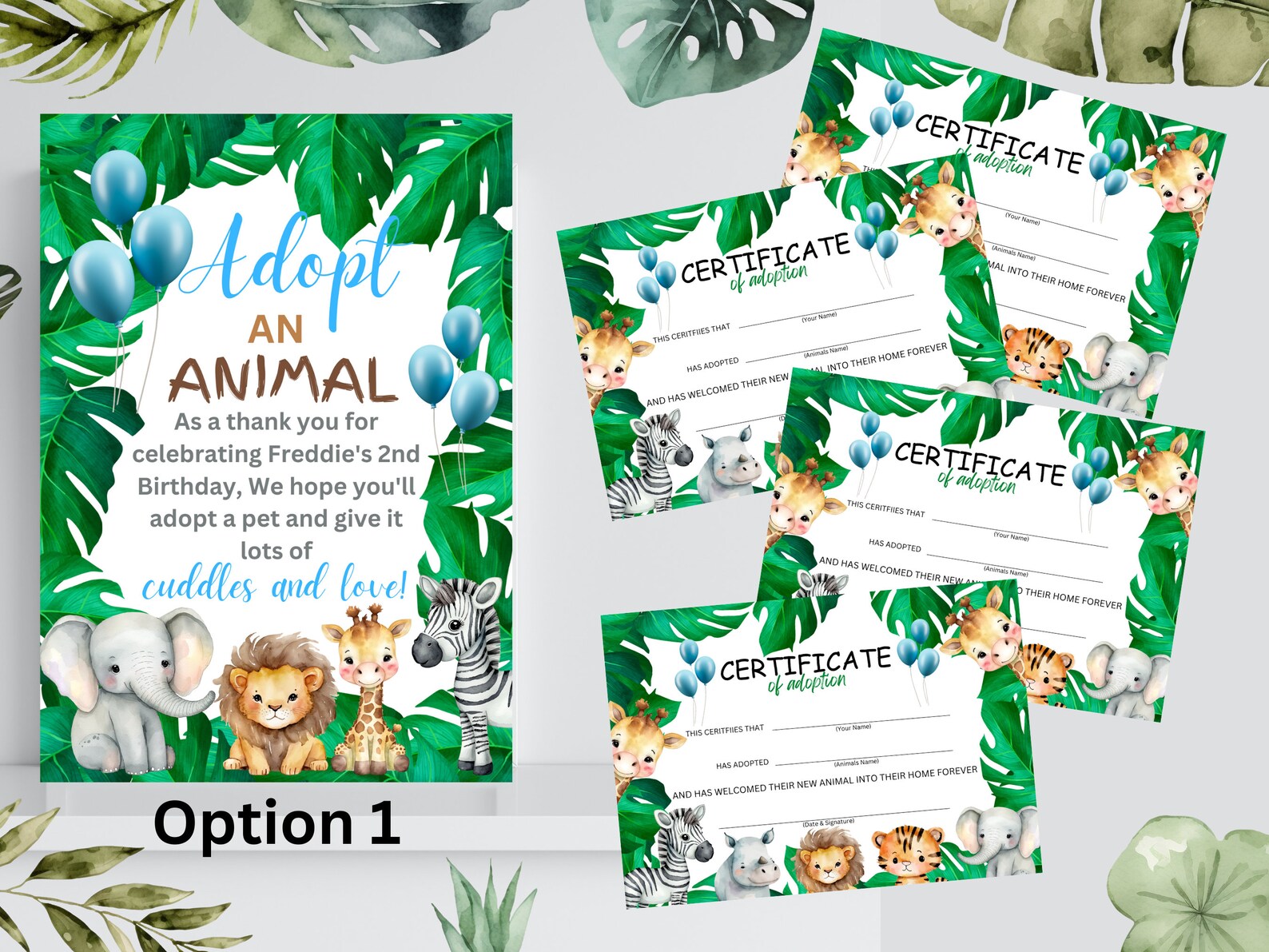 Adopt an Animal Sign, Certificate of Adoption, Safari Birthday ...