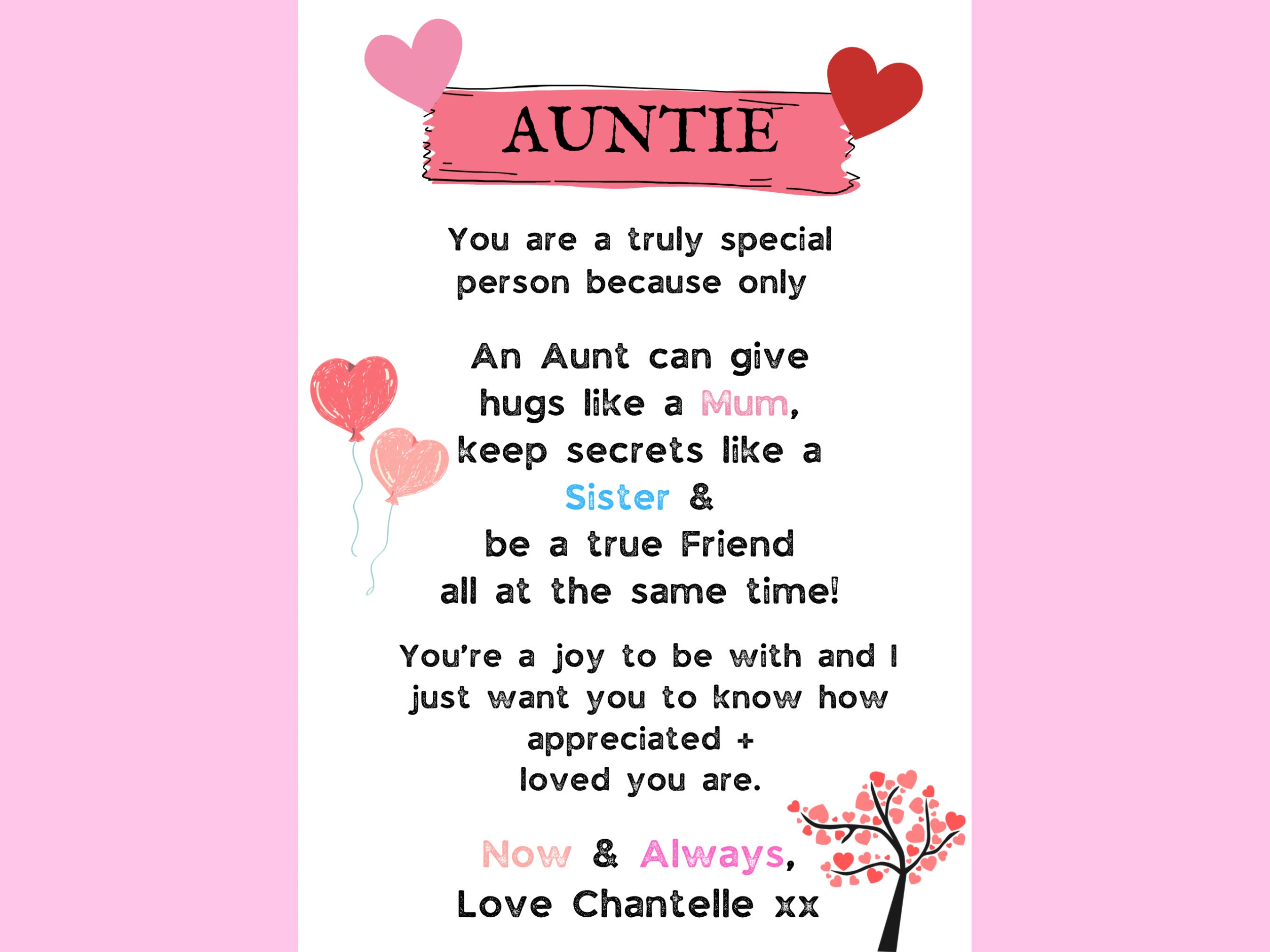Auntie Poem Print From Niece Nephew, Auntie Birthday Poem Gift, Gift ...