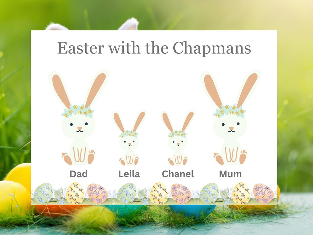 Bunny Rabbit Family Portrait Print With Any Names, Personalised Easter ...